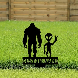 Custom Bigfoot and Alien Garden Yard Art, Sasquatch Sign With Stakes ...