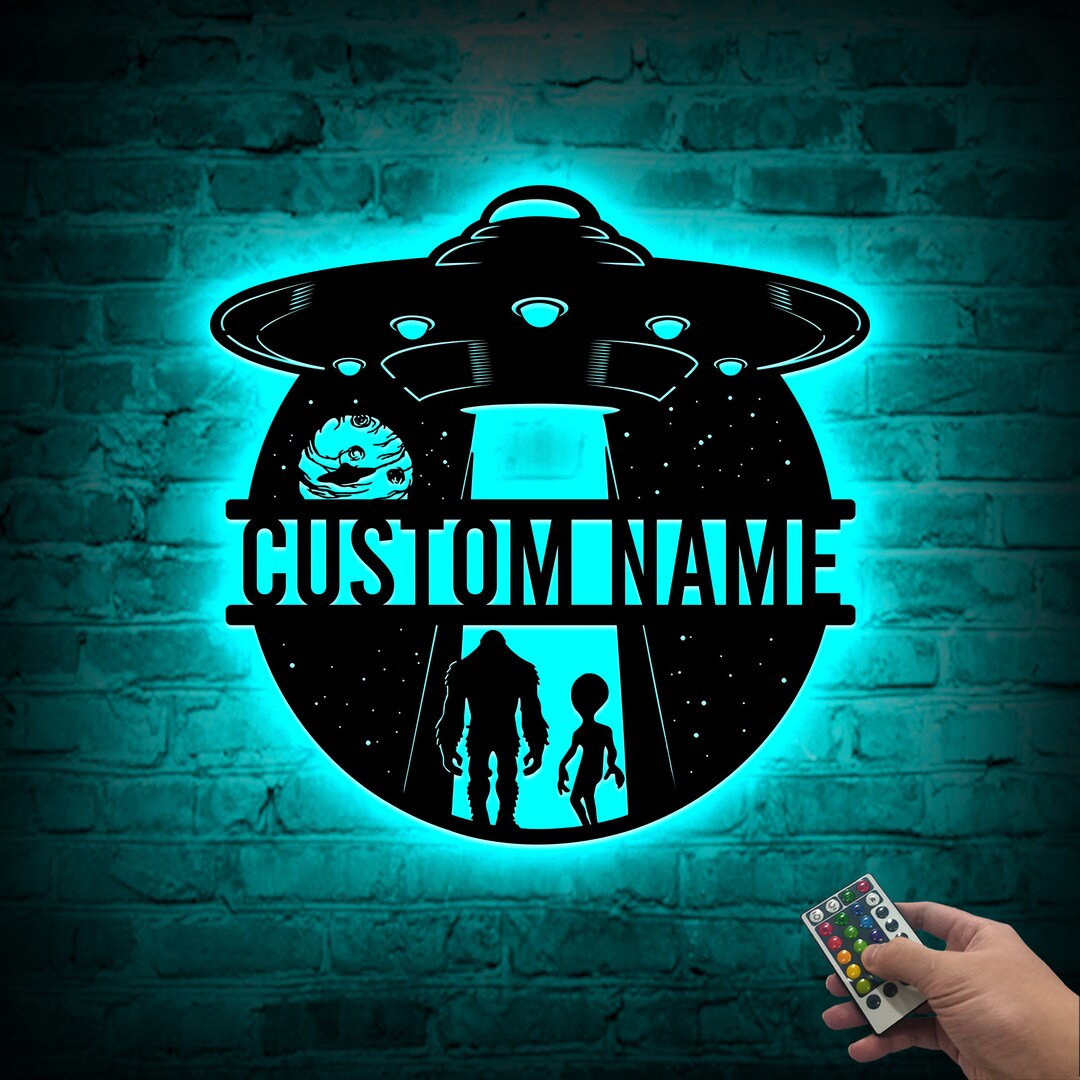 Custom Bigfoot Alien UFO Metal Sign Wall Art With Led Lights, Welcome ...