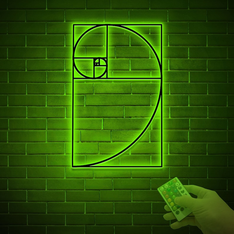LED Golden Ratio Metal Wall Art, Fibonacci Sign, Geometric Decor - Etsy