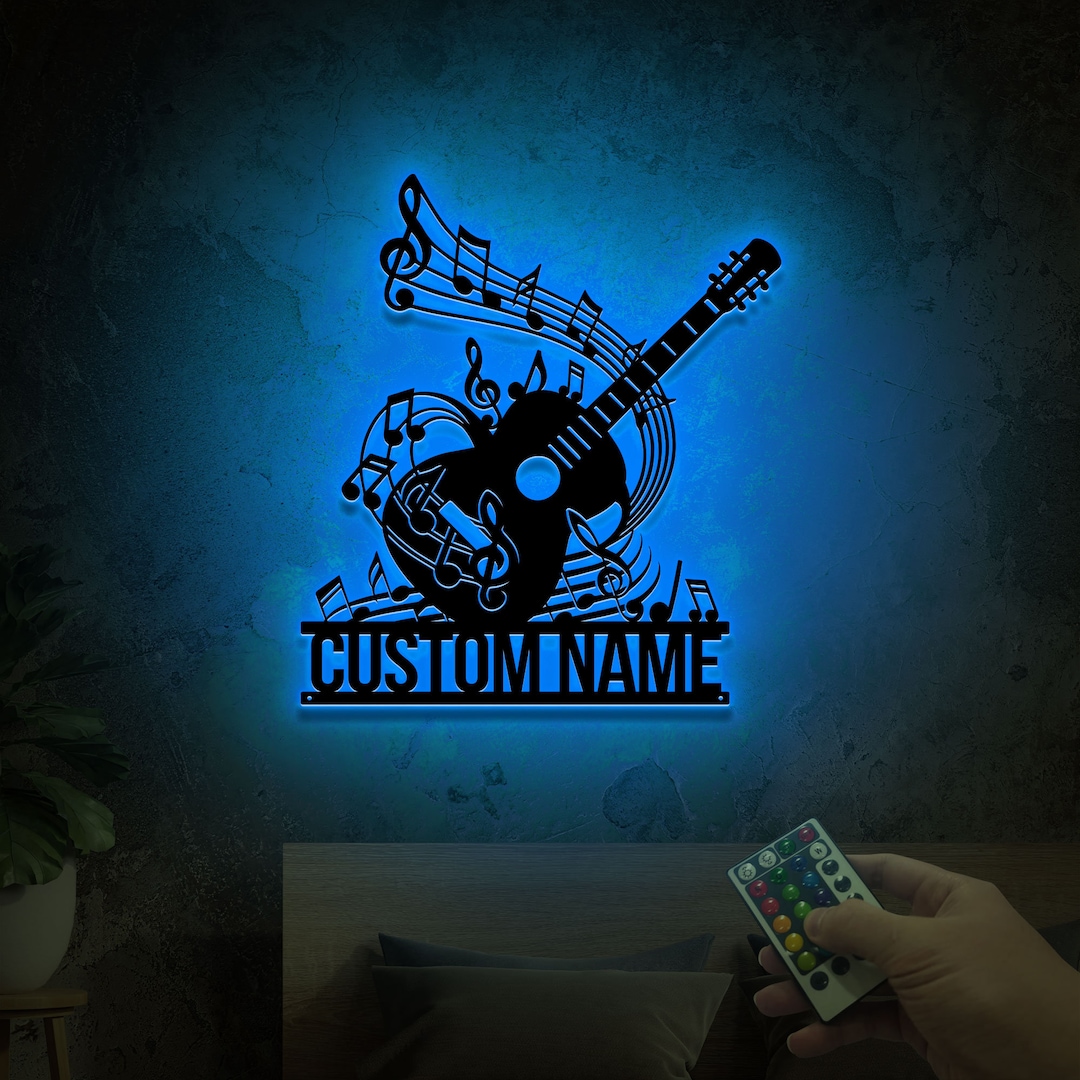 Custom Acoustic Guitar Metal Sign Wall Art With Led Lights ...
