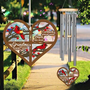 Personalized Stained Wind Chime, Cardinal Bird on Tree, Memorial ...
