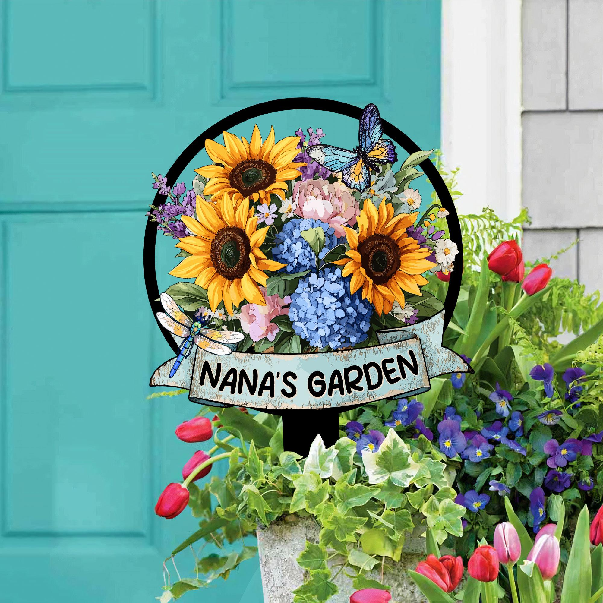 Personalized Floral Garden Sign, Custom Metal Name Stake - Etsy