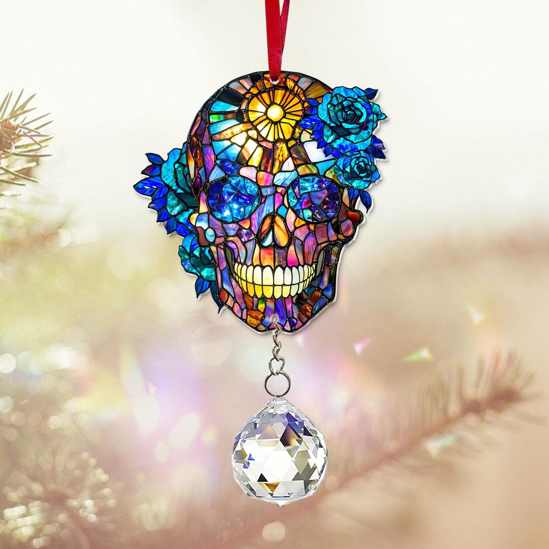 Acrylic Skull Suncatcher With Crystal, Gothic Window Decor - Etsy