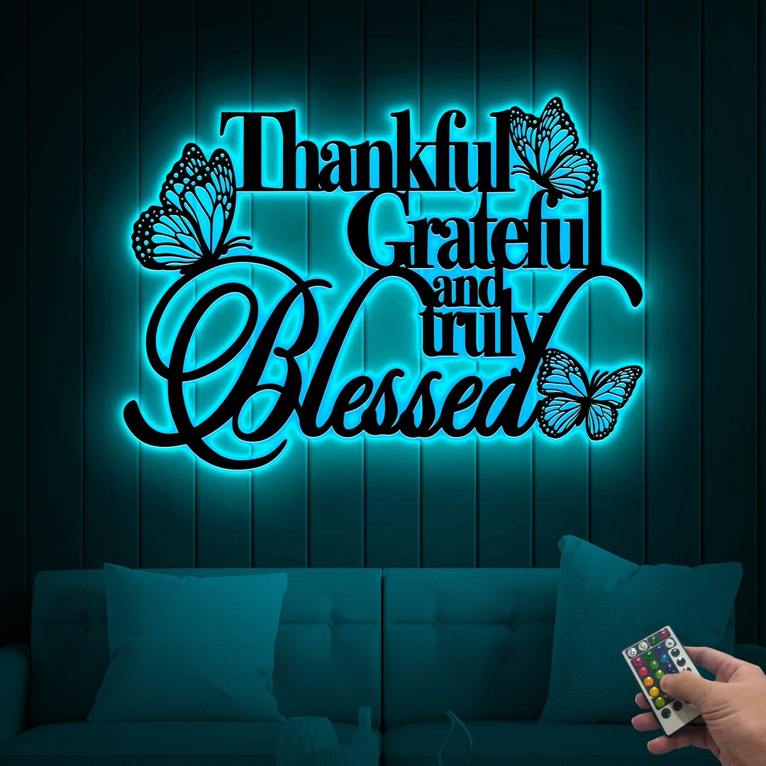 Thankful Grateful Blessed Sign, Metal Wall With LED Light, Home ...