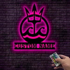 Custom Poseidon Trident Sign, Metal Wall With LED Light, Trident Wall ...