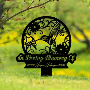 Personalized Hummingbird Memorial Metal Stake, Hummingbird Name Sign ...