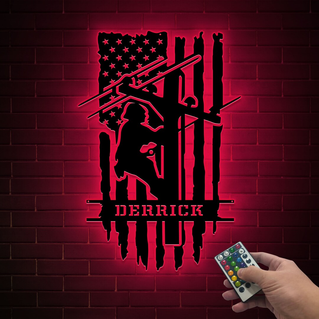 Personalized Lineman Metal Sign With LED Light, Custom Electrician Wall ...