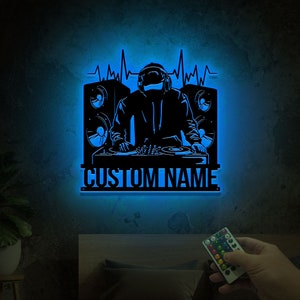 Custom DJ Disc Jockey Metal Sign Wall Art With Led Lights, Personalized ...