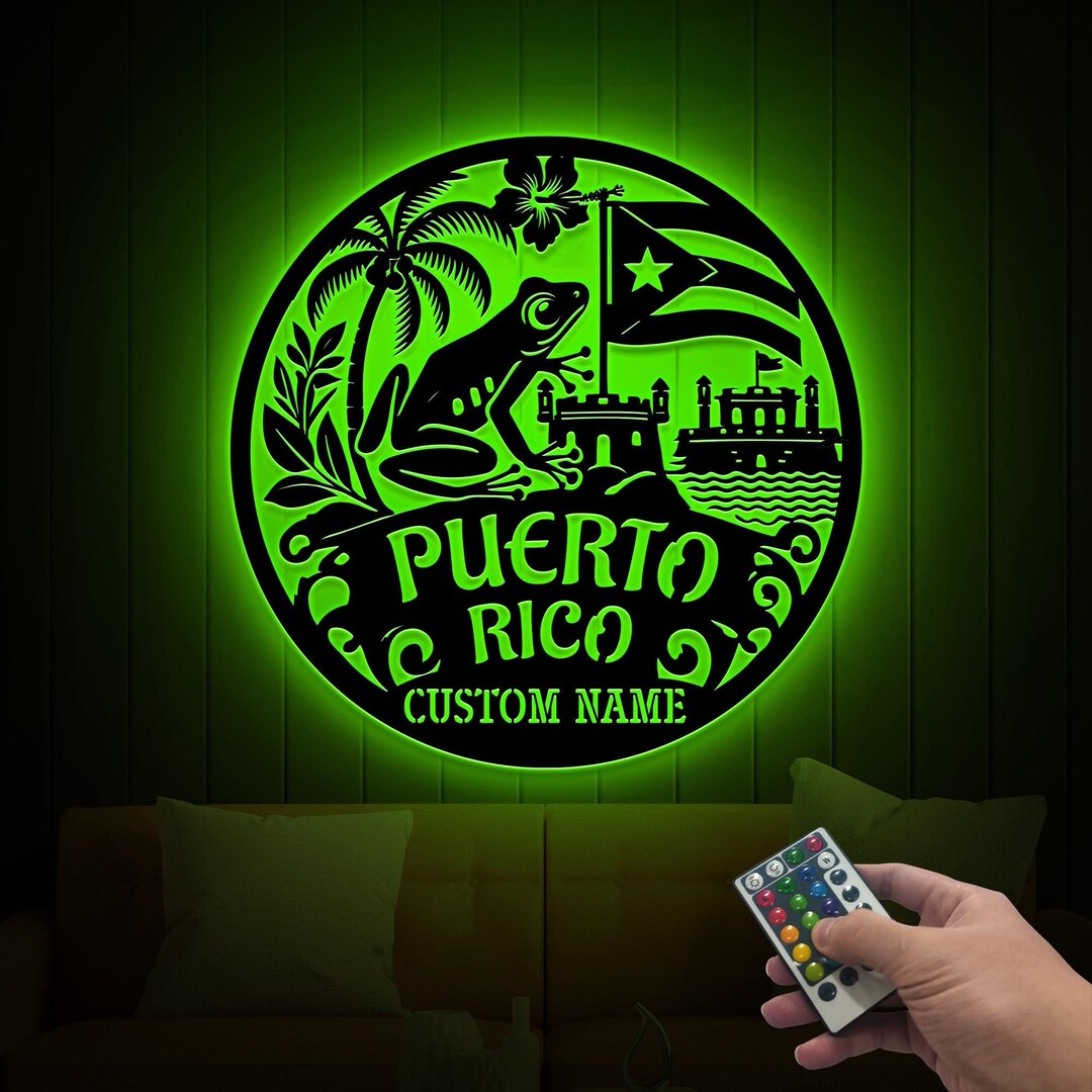 Puerto Rico Custom Name Sign With Led Lights, Puerto Rico Flag Sign ...