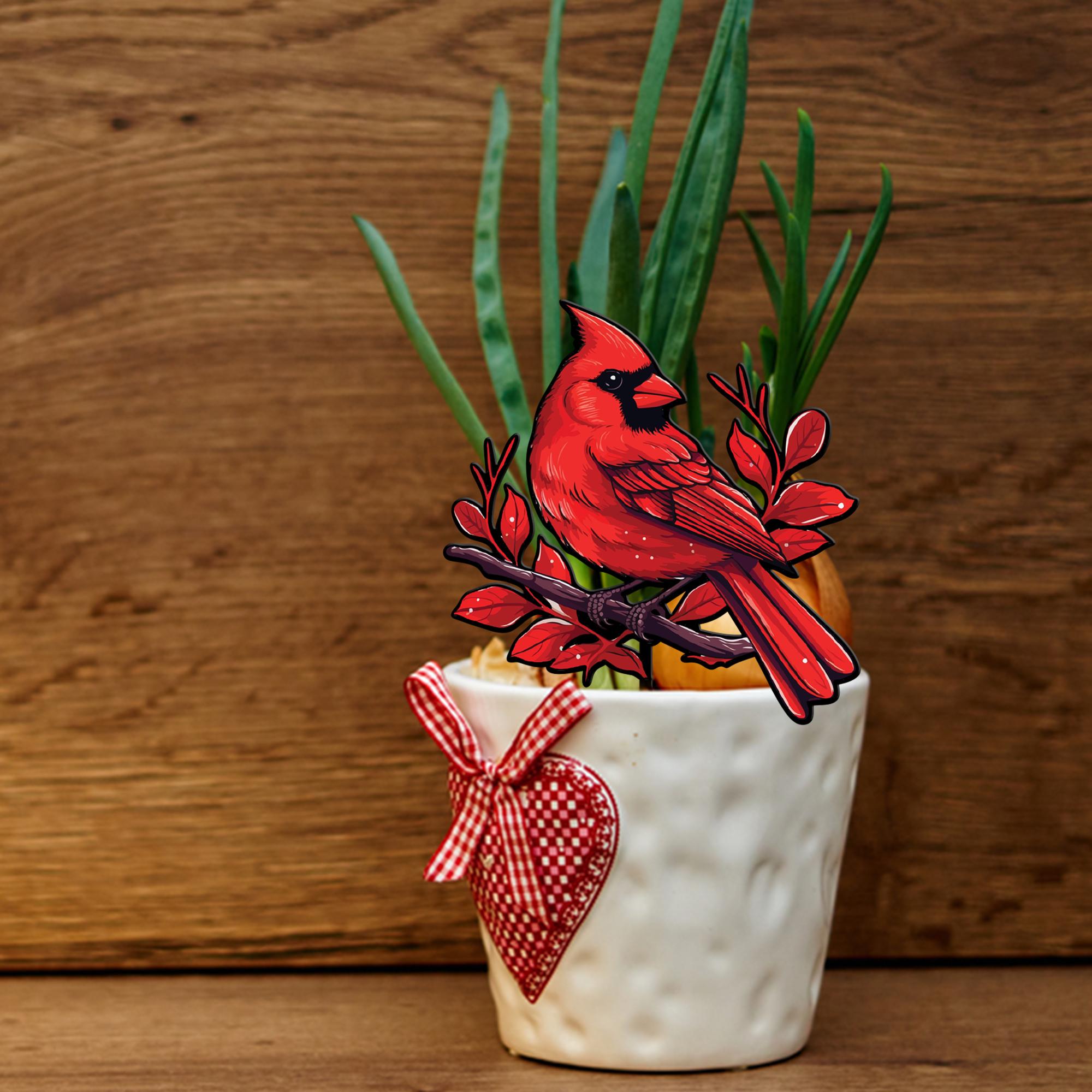Red Cardinal Metal Garden Stake, Cardinal Bird Plant Pot Decor ...