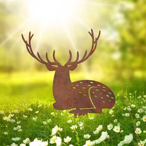 Deer Rusty Metal Sign, Deer Garden Stake, Rustic Garden Decor, Rusted ...