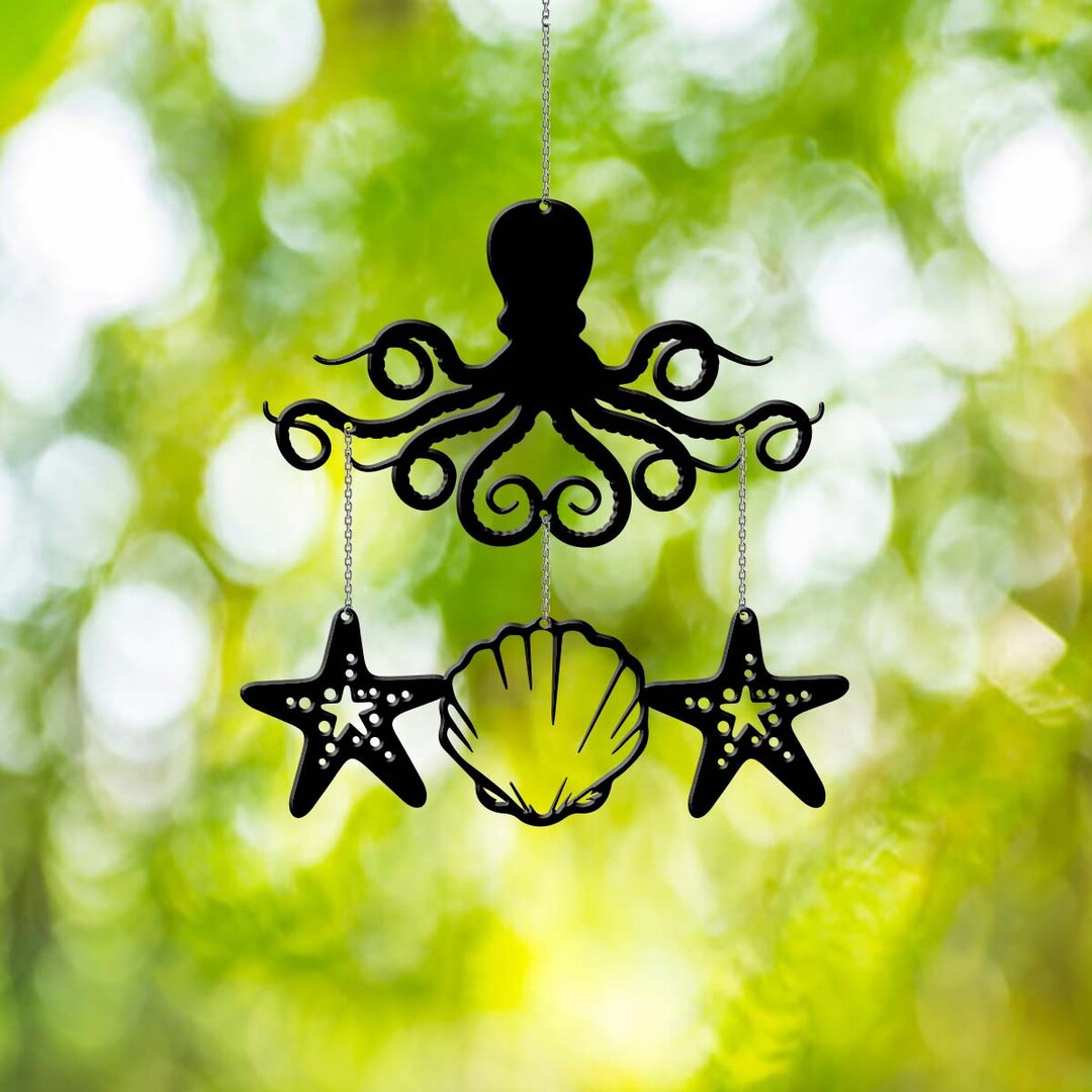 Octopus Metal Wind Chime, Garden Hanger Wind Chime, Ocean Nautical ...