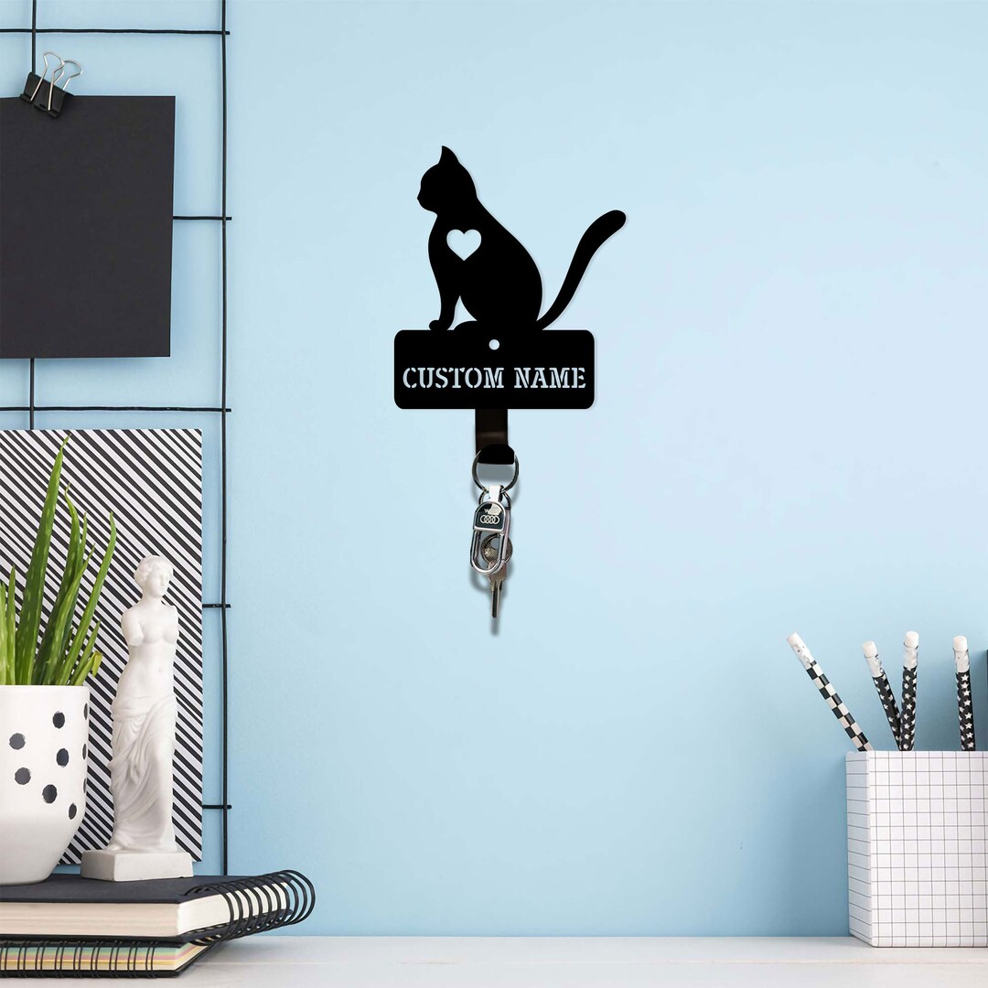 Cat Metal Key Holder, Mini Sign, Cute Decor, Custom Key Holder, Unique ...