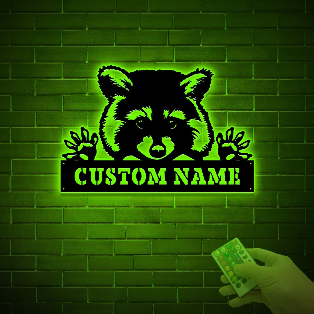 Personalized Raccoon Metal Sign With LED Lights, Animal Wall Art - Etsy