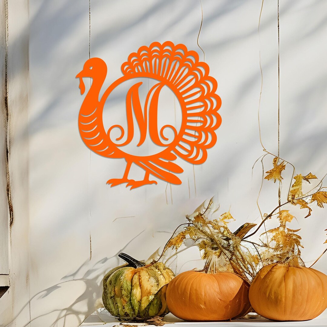 Custom Monogram Metal Sign, Metal Thanksgiving Turkey Sign, Happy ...