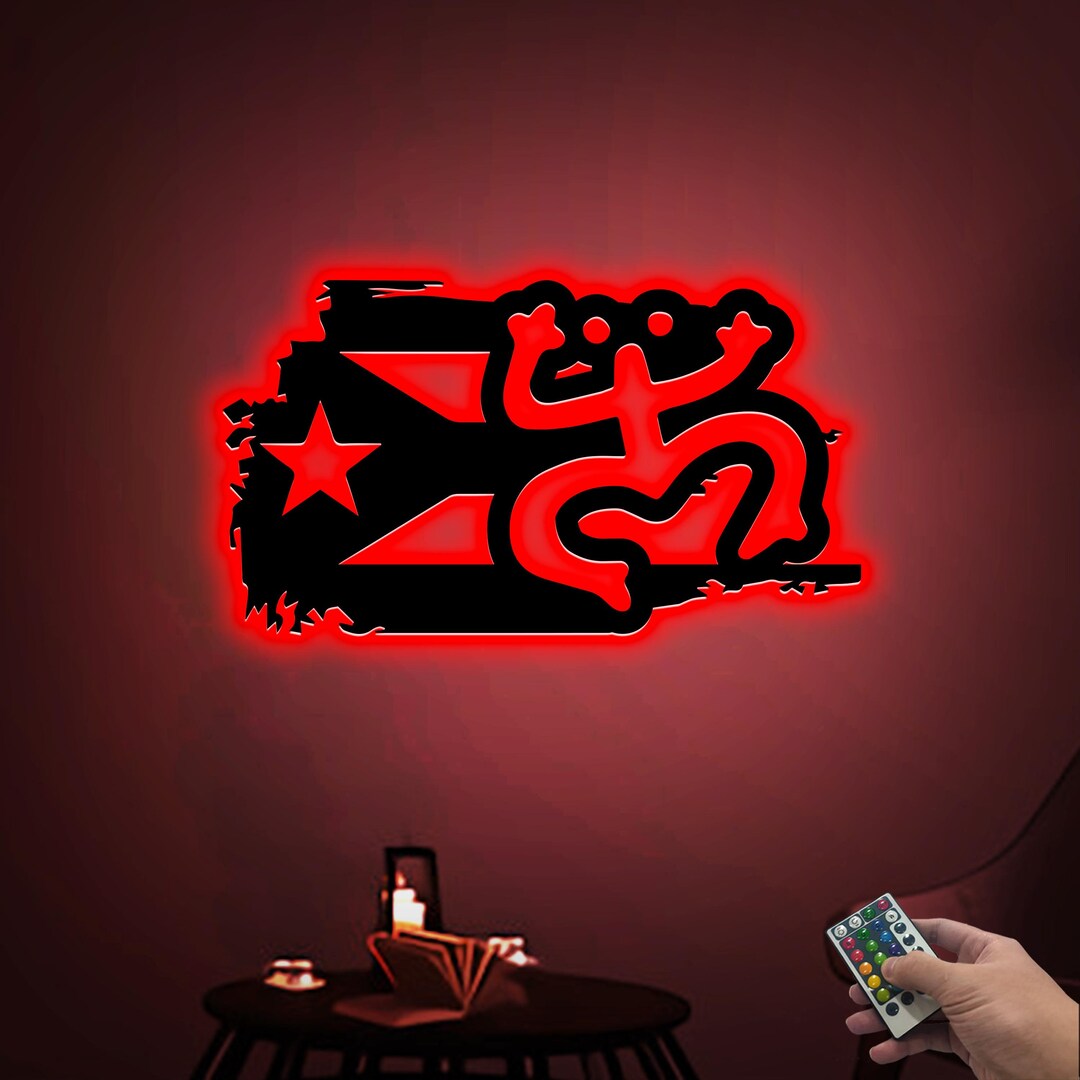 Puerto Rico Flag and Coqui Metal Wall Art Led Light, Puerto Rico Symbol ...