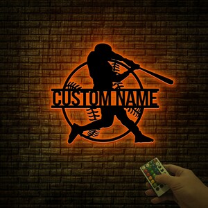 Custom Baseball Sign, Metal Wall With LED Light, Baseball Player Gift ...