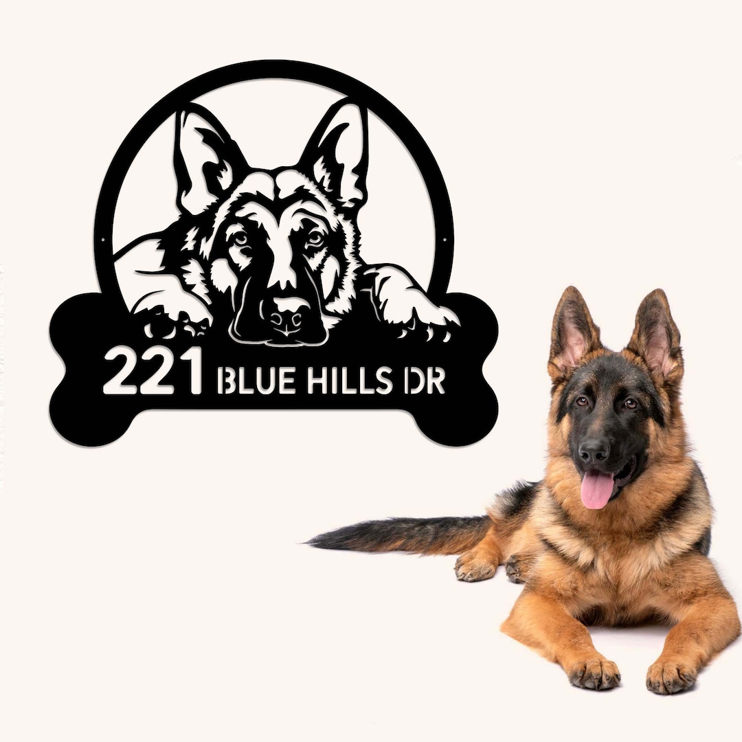 German Shepherd Address Sign With Led Light, Address Monogram, Dog ...