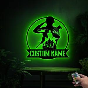 Custom Soldier Military Metal Sign With LED Lights, American Army Name ...