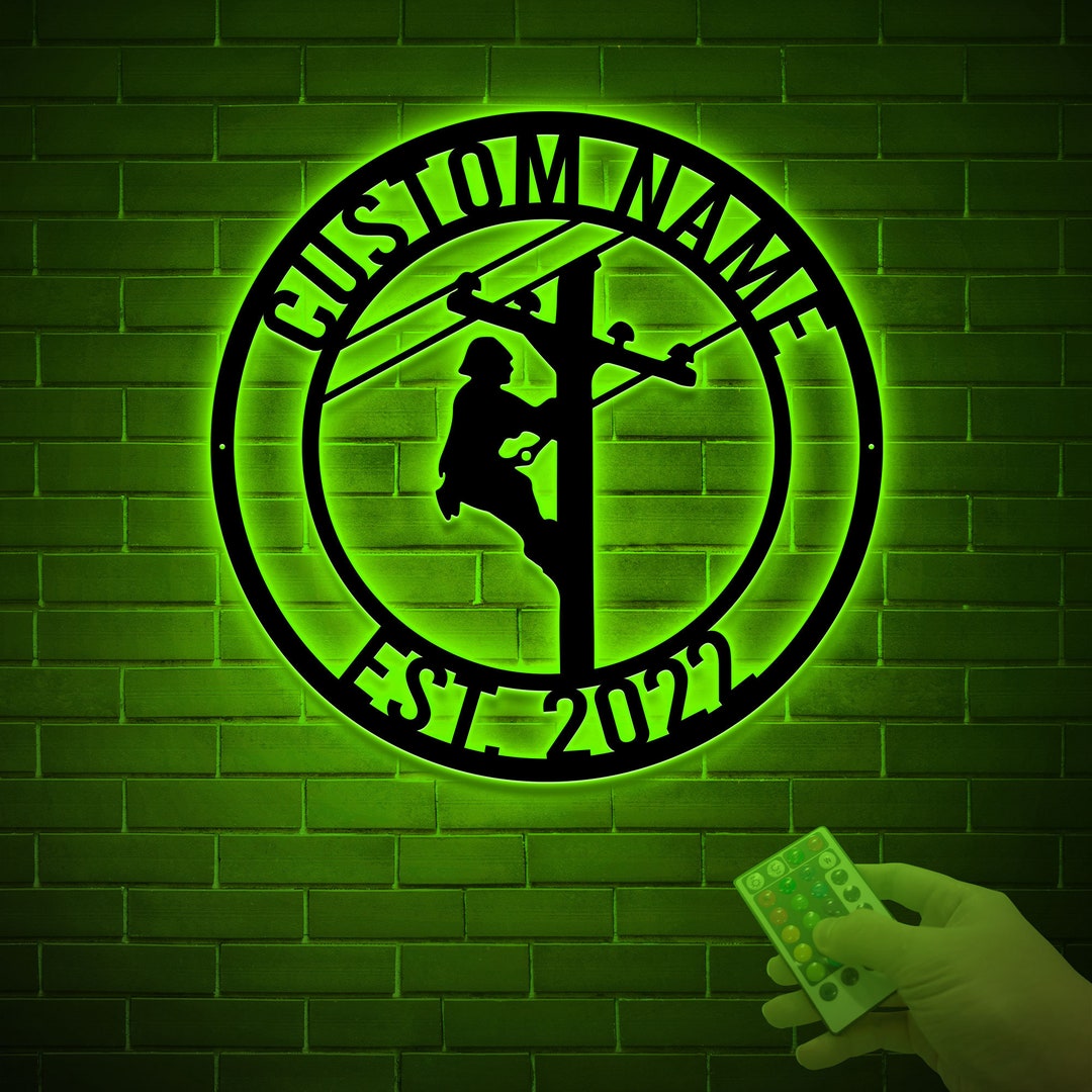 Custom Lineman Electrician Sign With Led Light, Electrical Decor, Power ...