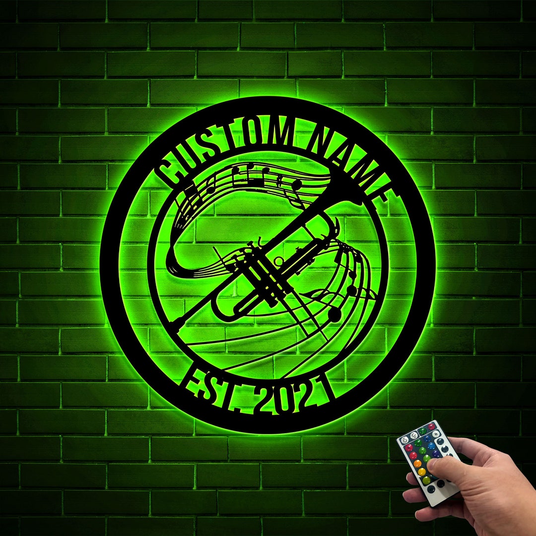 Personalized Trumpet Monogram Metal Sign With LED Lights, Custom ...