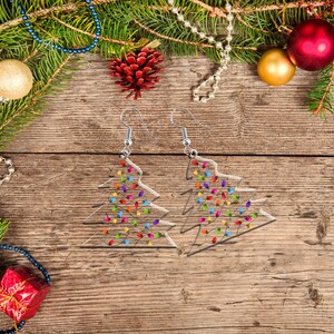 Christmas Earrings, Patterned Lighted Christmas Tree Earrings, Xmas ...