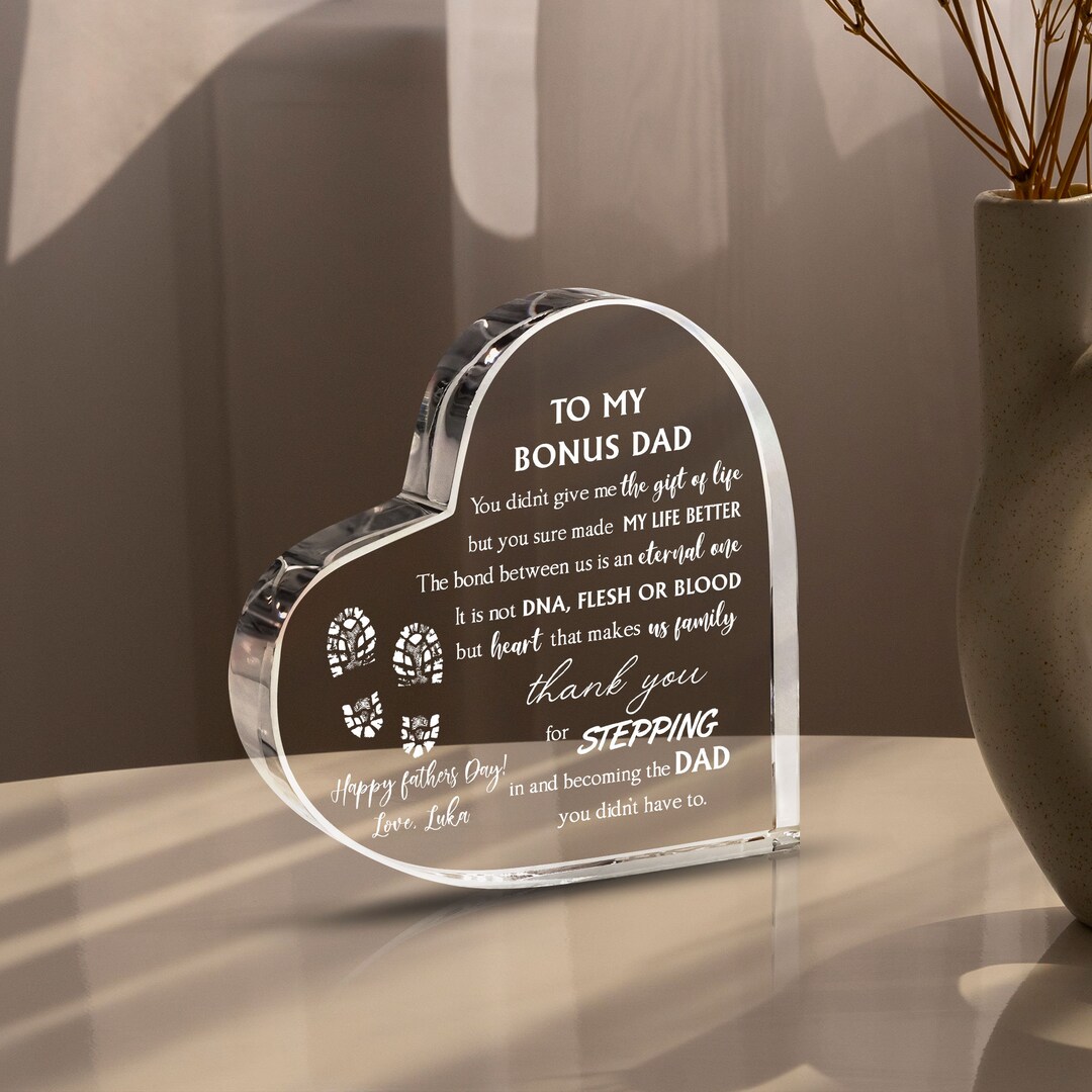 Personalized Acrylic Heart Gift, to My Bonus Dad Keepsake - Etsy