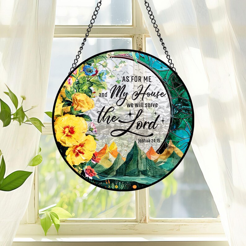 Floral Suncatcher, Bible Verse Joshua 24:15, Christmas Gift - Etsy