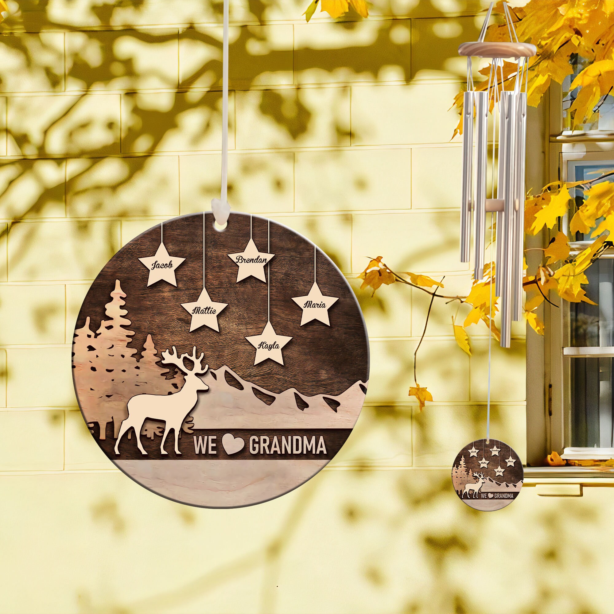 Personalized Family Wind Chime, Custom Engraved Wood Pendant - Etsy