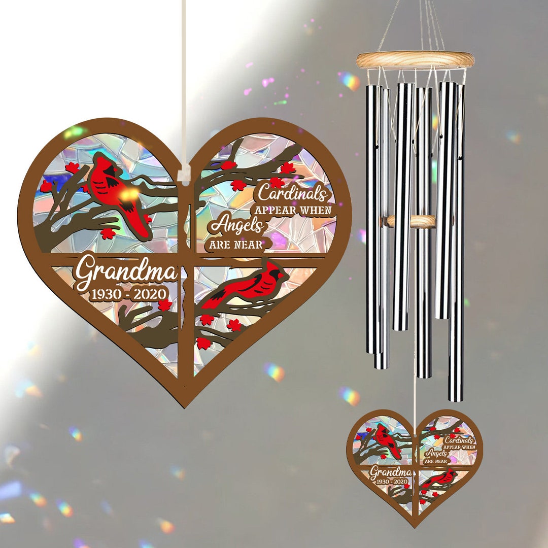Personalized Stained Wind Chime, Cardinal Bird on Tree, Memorial ...