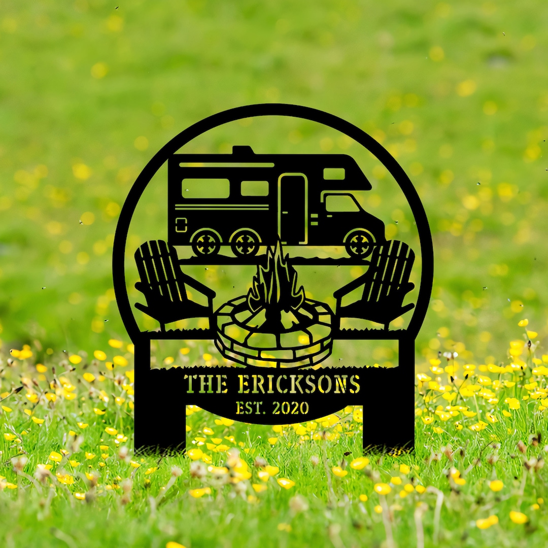 Custom Metal Campfire Sign With Stakes, Personalized Cabin Sign, Rvs ...