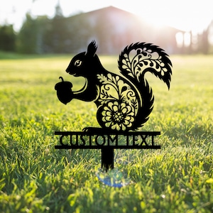 Personalized Squirrel Metal Garden Stake, Custom Squirrel Name Sign ...