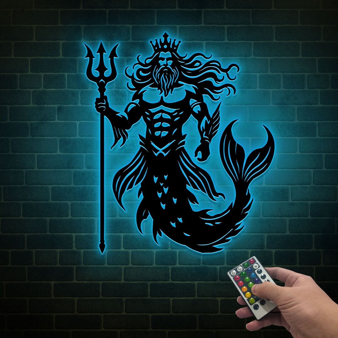 Merman King Metal Wall Art With Lights, Merman Metal Wall Hanging ...