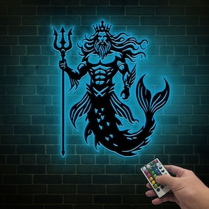 Merman King Metal Wall Art With LED Lights, Coastal Decor - Etsy