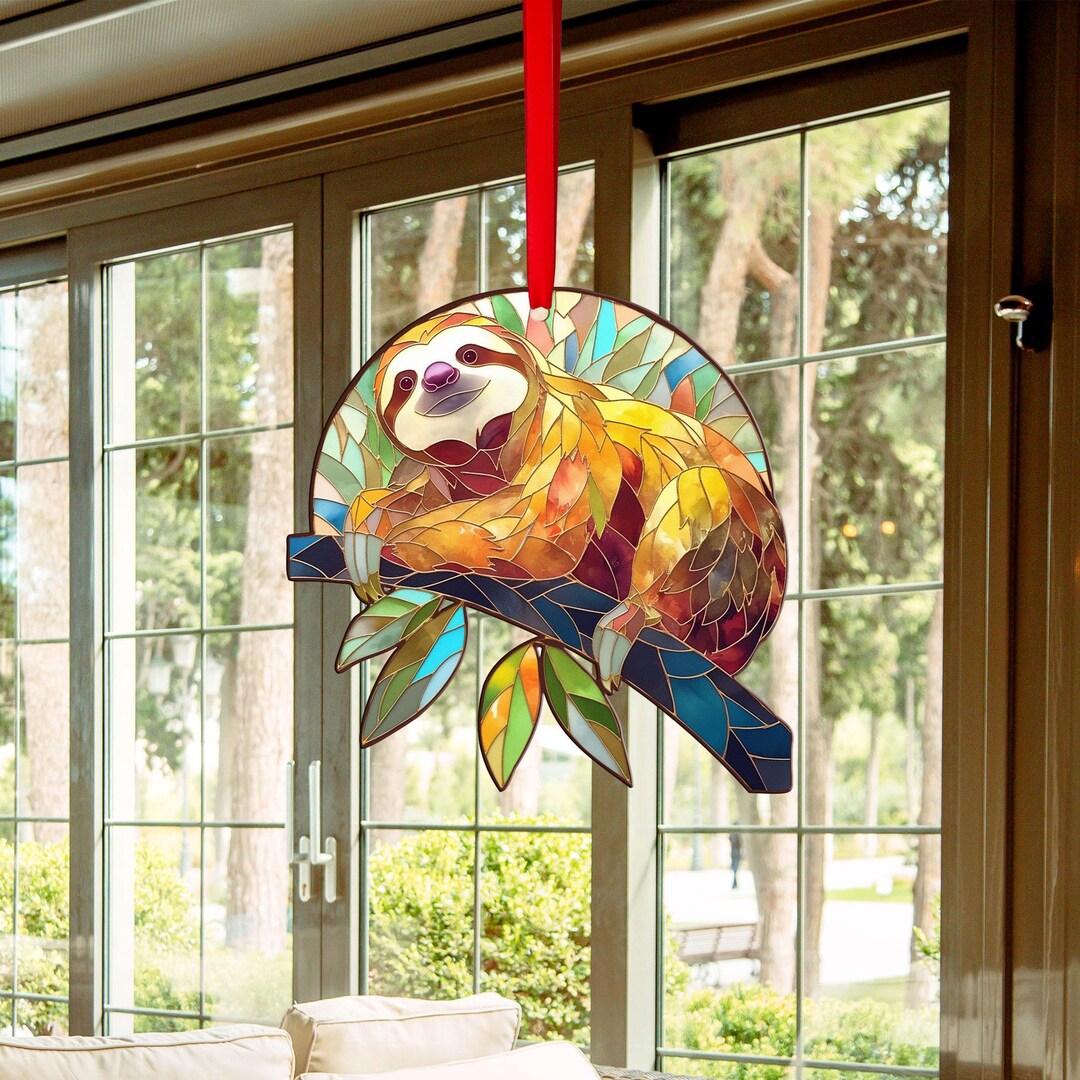 Cute Sloth Ornament, Acrylic Sloth Window Hanging, Sloth Home Decor ...