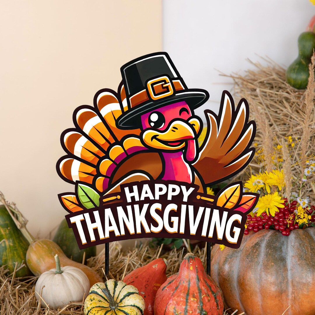 Thanksgiving Turkey Printed Garden Sign, Happy Thanksgiving Metal Yard ...