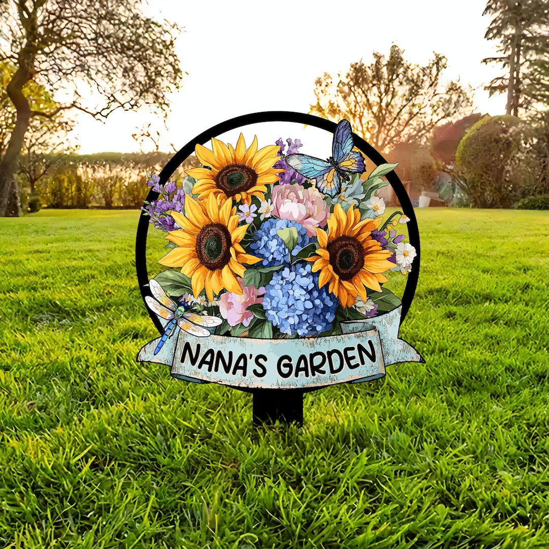Personalized Floral Garden Sign, Custom Metal Name Stake - Etsy