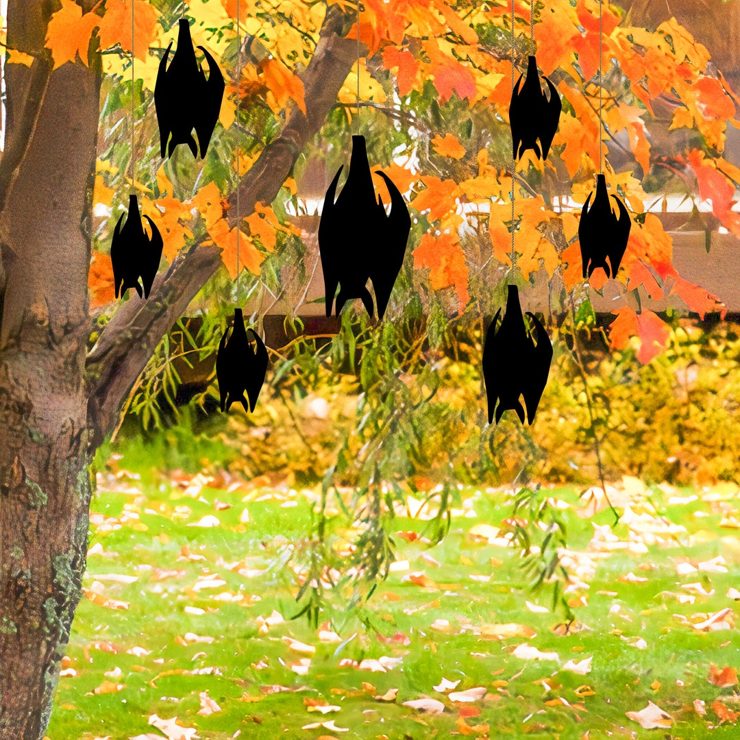 Set of Bats Hang Upside Down Sign, Metal Bats, Halloween Decor, Hanging ...