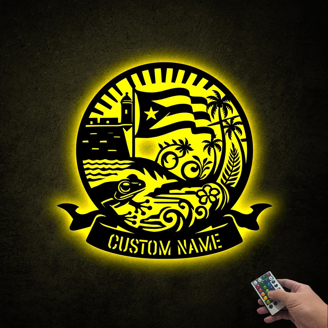 Personalized Puerto Rico Metal Sign With Led Light, Puerto Rico Flag ...