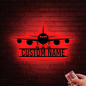 Airplane Metal Sign With LED Light, Airplane Signs, Aviation Sign, Gift ...