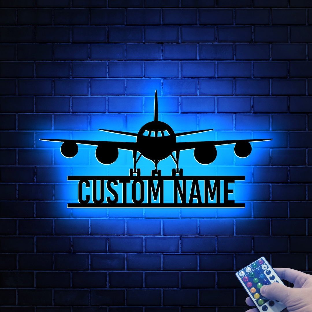 Airplane Metal Sign With LED Light, Airplane Signs, Aviation Sign, Gift ...