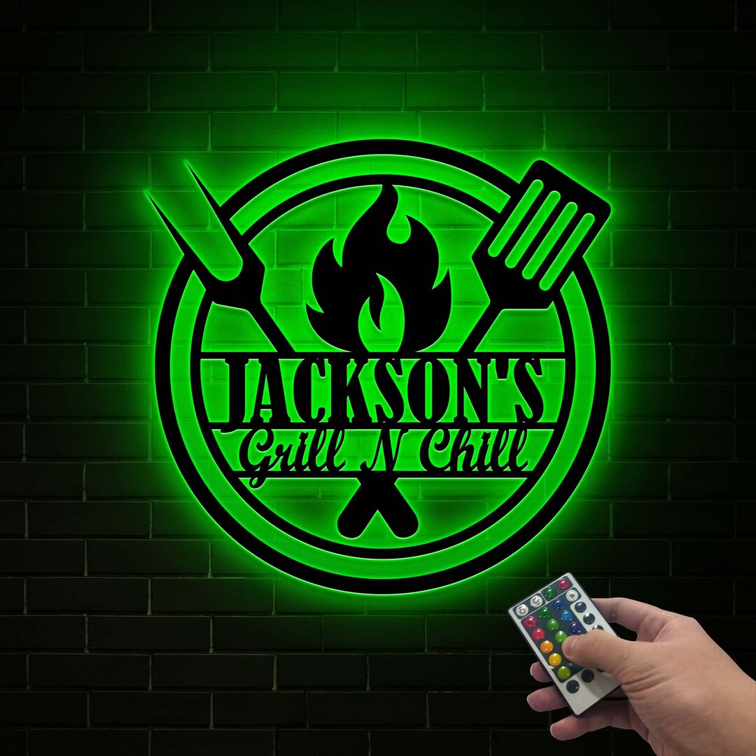 Custom BBQ Grill Metal Sign With LED Light, Custom Smoker and Grill ...