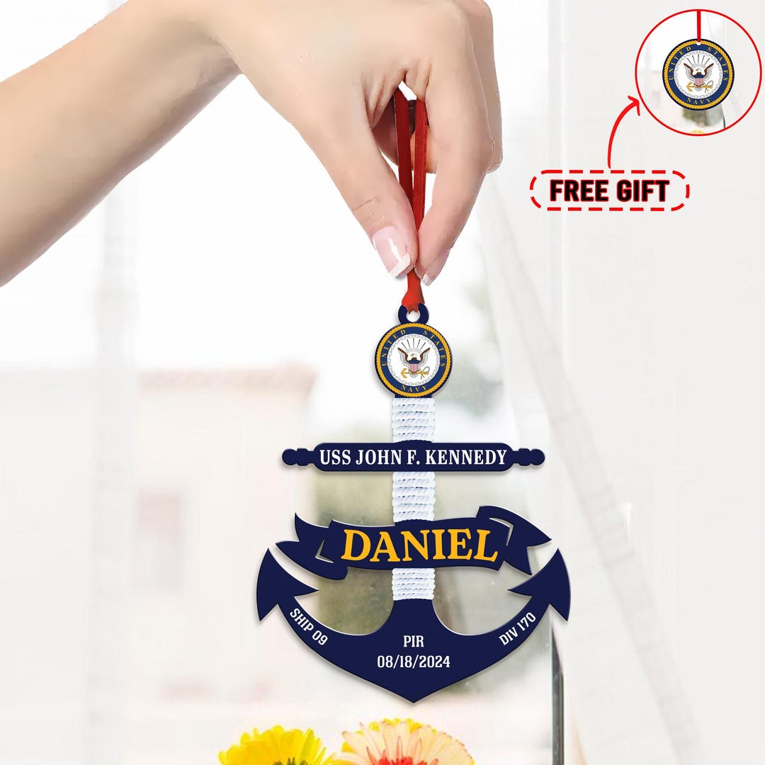 Personalized Navy Anchor Wood Ornament, PIR Graduation Anchor, Navy ...