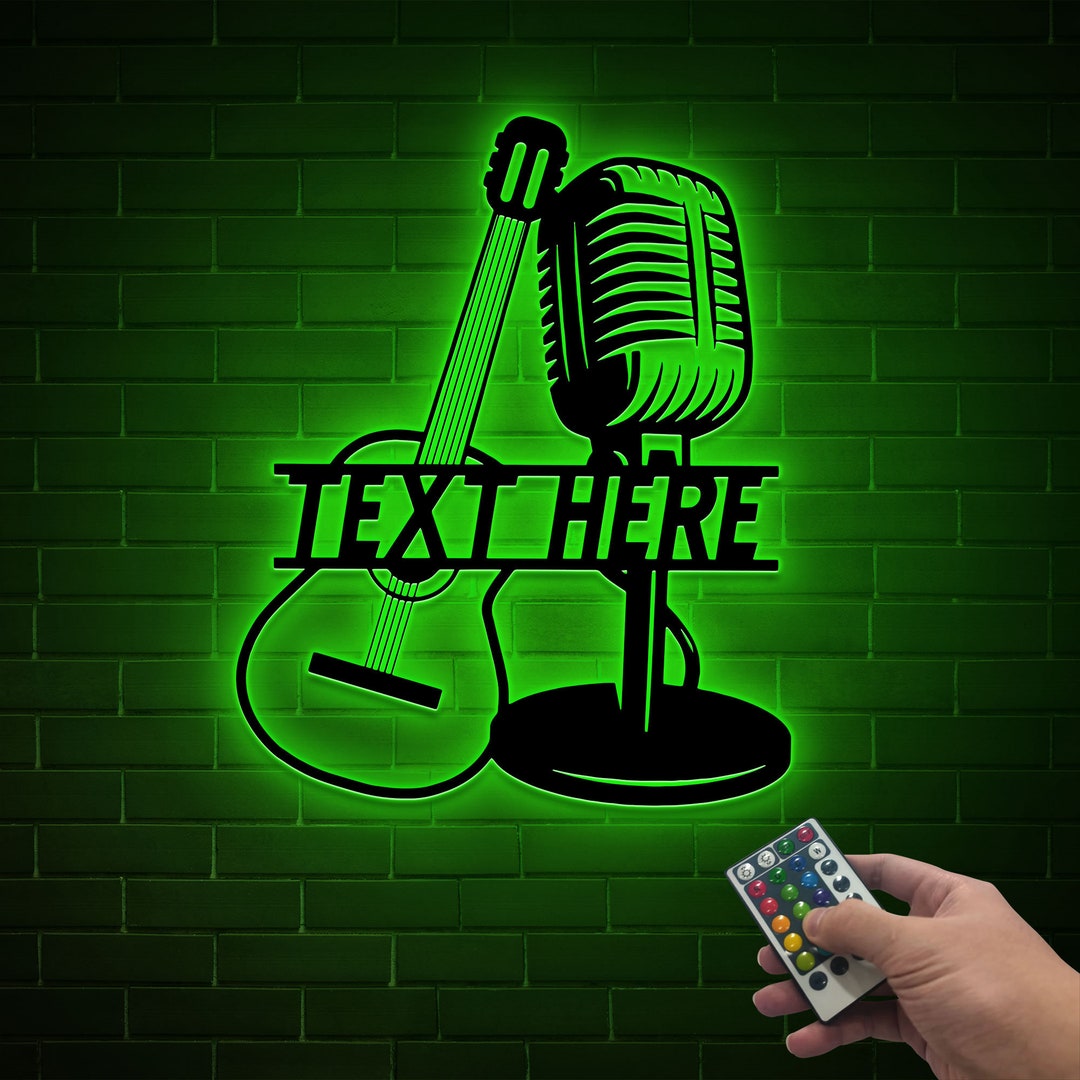 Personalized Guitar Metal Sign With LED Light, Music Room Decor ...