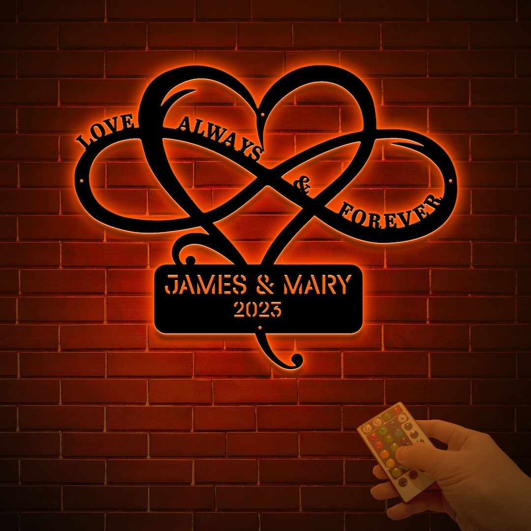 Custom Infinity Heart Metal Sign With Light, Love Always & Forever ...