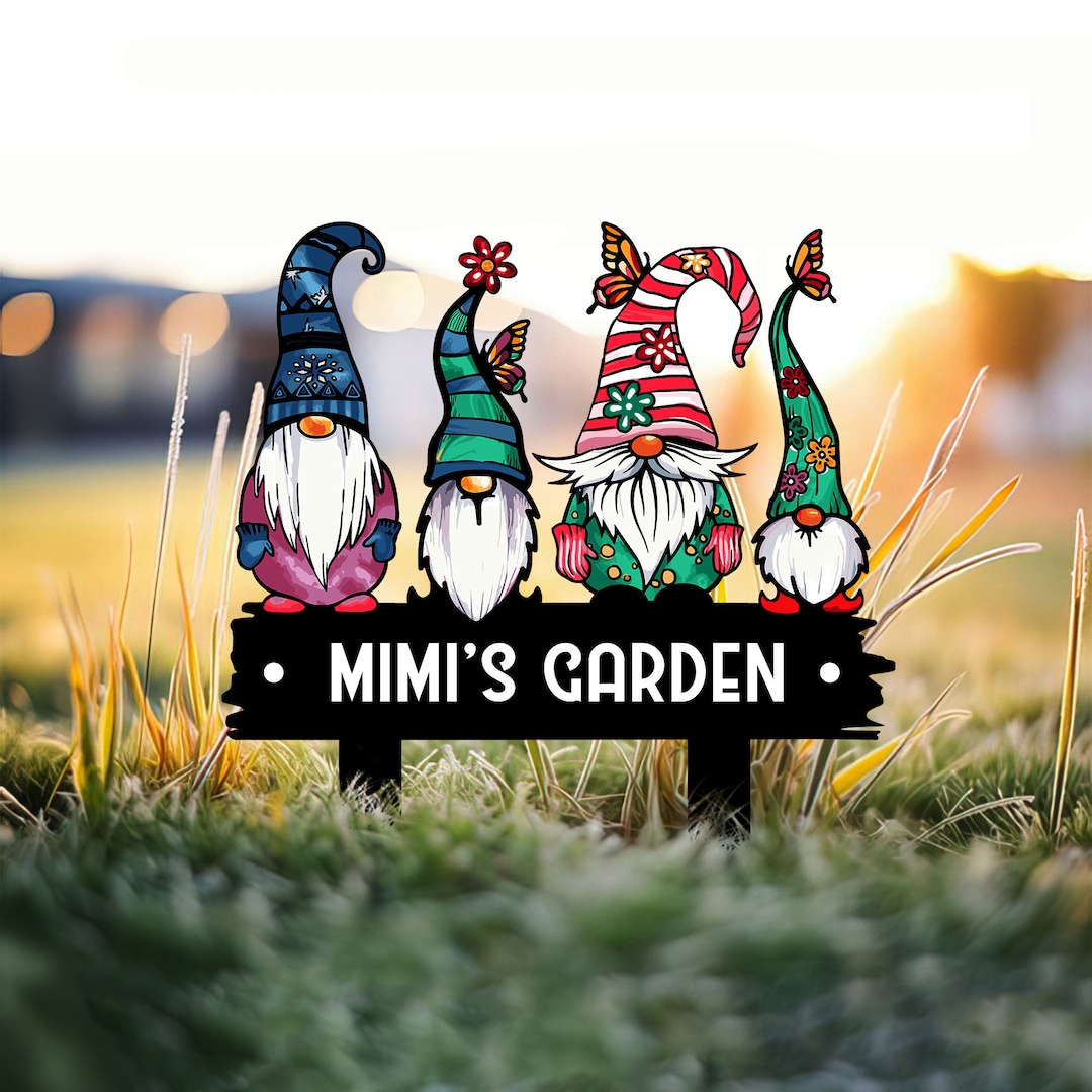 Custom Garden Gnome Yard Stake, Personalized Garden Name Sign, Gnome ...