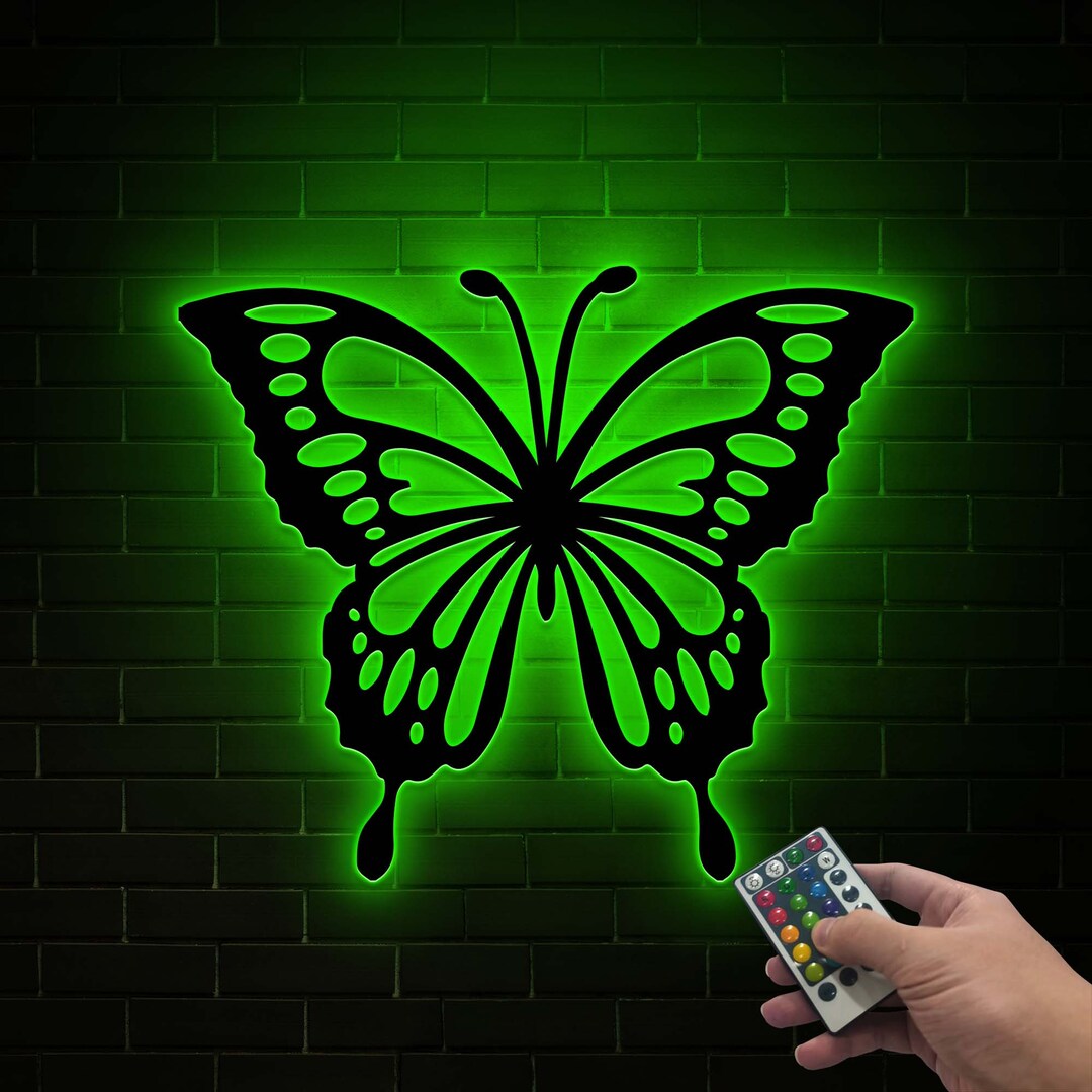 Butterfly Metal Wall Art With Led Lights, Butterfly Sign, Moms Garden ...
