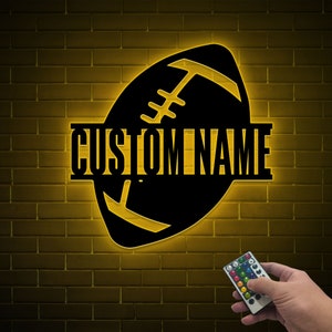 Football Metal Wall Art With LED Light, Personalized Football Player ...