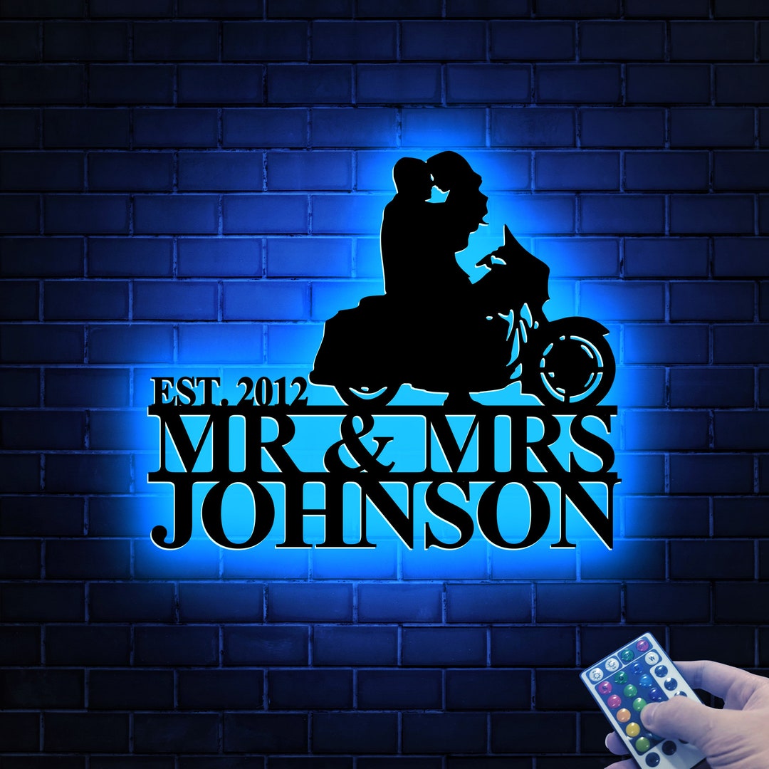 Personalized Biker Couple Metal Sign With LED Light, Custom Motorcycle ...