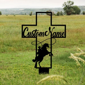 Personalized Cowboy Memorial Stake, Laser Cut Metal Cross, Remembrance ...